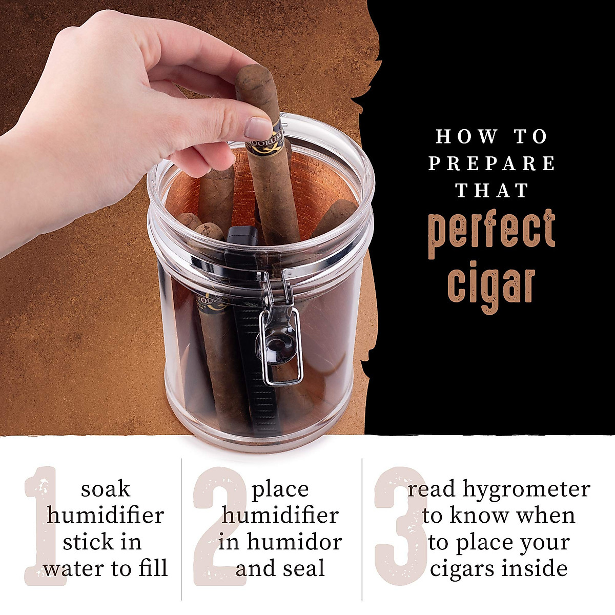 Mantello Cigar Humidor Jar- Acrylic Humidor with Hygrometer for Cigar Humidor, Airtight Lid & Humidifier- Acrylic Humidors for Cigars with Cedar Wood Lining, Holds 18 Cigars