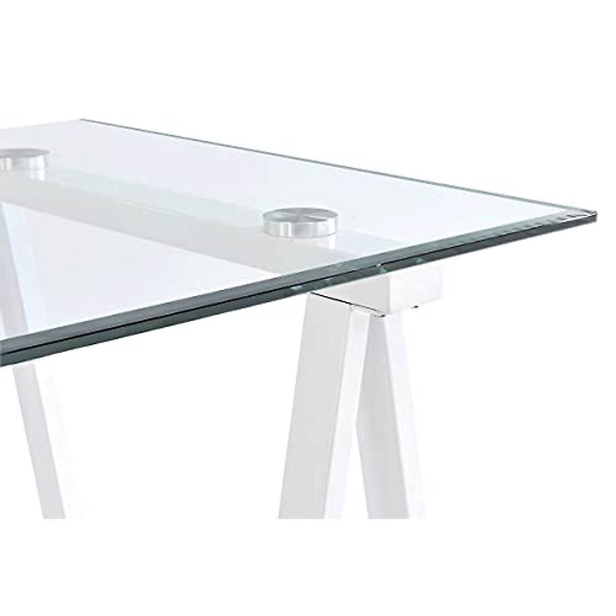 OSP Home Furnishings Middleton 47 Inch Desk with Clear Beveled Glass Top, White Base