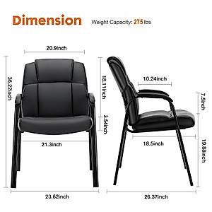 Sweetcrispy Waiting Room Chairs Reception Chairs Office Guest Chairs Set of 2, Big and Tall Desk Chair No Wheels Executive Office Chair PU Leather Conference Room Chairs Lobby Chairs with Padded Arms