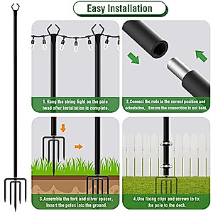 Aulimhti String Light Poles - 10Ft Metal Poles with Fork for Outdoor String Lights,2 Pack Light Poles Stand for Outside Garden,Patio,Wedding,Backyard,Deck,Party