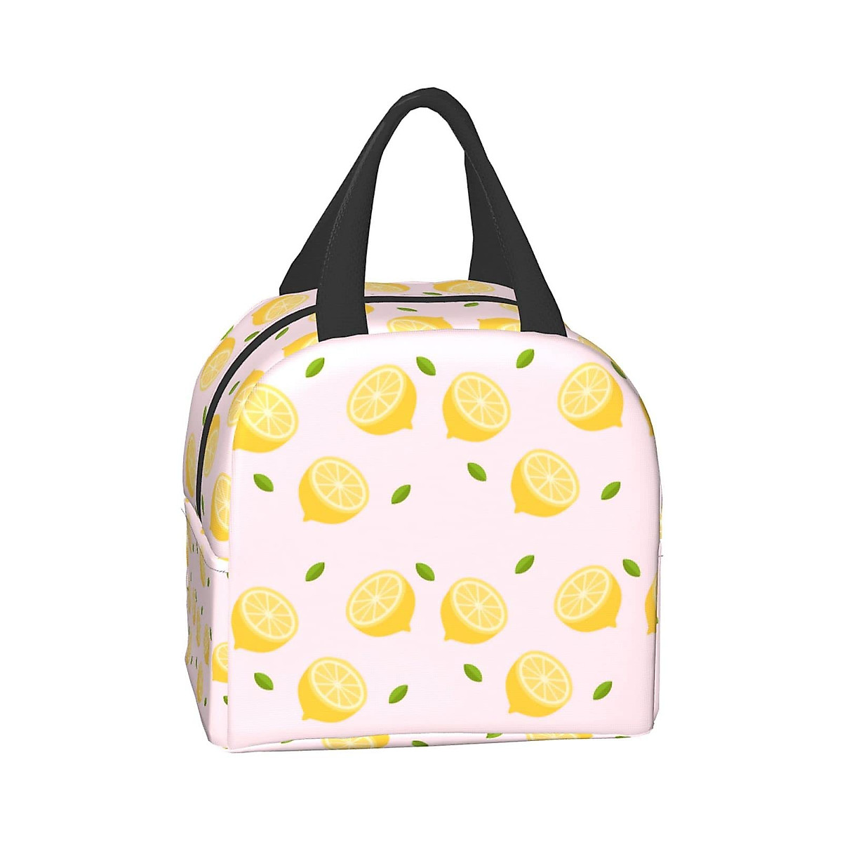 carati Cut Lemon Pink Pattern Lunch Bag, Waterproof, Dirt-Resistant, Lightweight, With Zipper, 8x5 Inch
