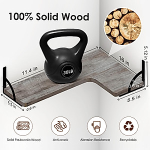 Canupdog Corner Floating Shelf Wall Mount 4 Tier Wood Floating Shelves, Easy-to-Assemble Tiered Wall Storage, Wall Organizer for Bedrooms, Bathrooms, Kitchens, Offices (Rustic White)