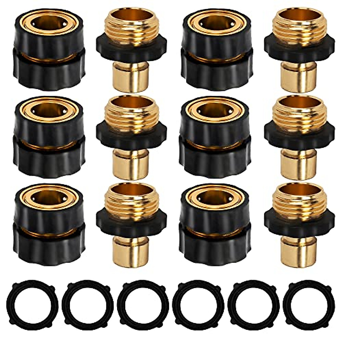 NEROSUN 3/4 Inch Garden Hose Quick Connector, 6 Set Male and Female Quick Connect Garden Hose Fittings