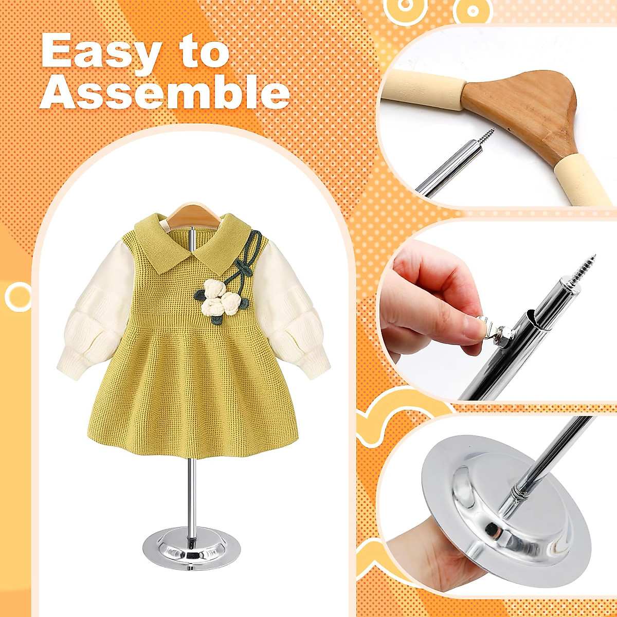 ZUDKSUY Pack of 2 Adjustable T-Shape Clothes Display Rack Children's Clothing Clothes Rack Thickened Chassis Shirt Rack Retractable Size (16"~28") Khaki Metal Hanger