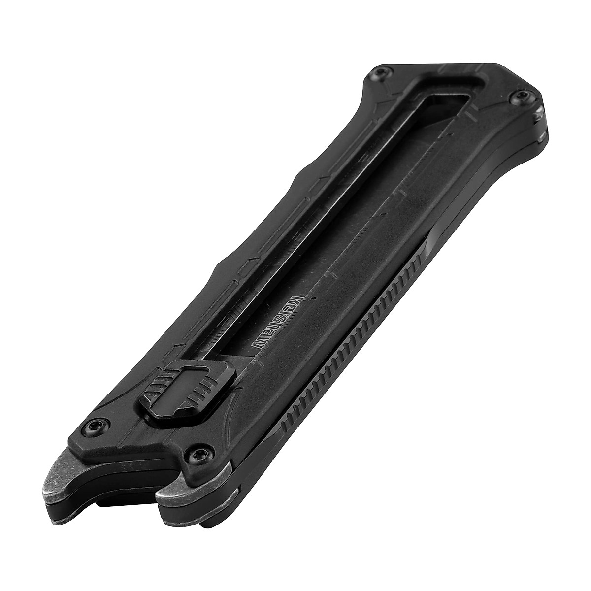 Kershaw Interstellar Pocket Knife, Black Manual OTF Tanto Blade with Serrations, Blackwash Finish with GFN Handle, Bottle Opener & Deep Pocketclip