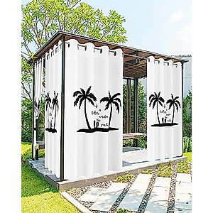 HERBED Outdoor Curtains for Patio 1 Panel Summer Life is Better Under The Plam Waterproof Privacy Outside Curtain Sun Blocking Grommet Blackout Drapes for Porch Gazebo Pergolas Balcony 52x108 Inch