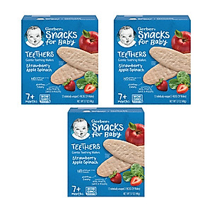 Gerber Snacks for Baby Teethers, Strawberry Apple Spinach, Gentle Teething Wafers, Non-GMO Ingredients, 12 Individually Wrapped 2-Packs/Box (Pack of 3 Boxes)