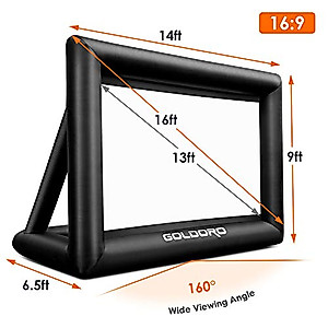 GOLDORO 16ft Inflatable Movie Screen - Projection Screen for Outdoor Parties, Outdoor Projector Screen with Blower and Portable Bag for Backyard Pool