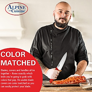 Alpine Cuisine Cutlery Stainless Steel Knife Set 7pc with Color Handle & Sheath, Ultra Sharp Kitchen Knife Set, Ergonomic Multi-Color Plastic Handle, Superb Edge Retention, Knife Set for Kitchen