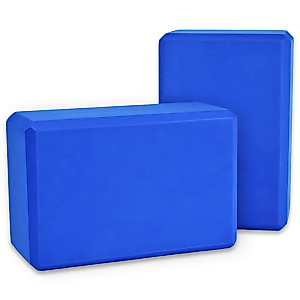 YogaAccessories High Density and Lightweight Foam Yoga Blocks - Strength and Flexibility Aid (Set of 2) - 9"x6"x4", Blue