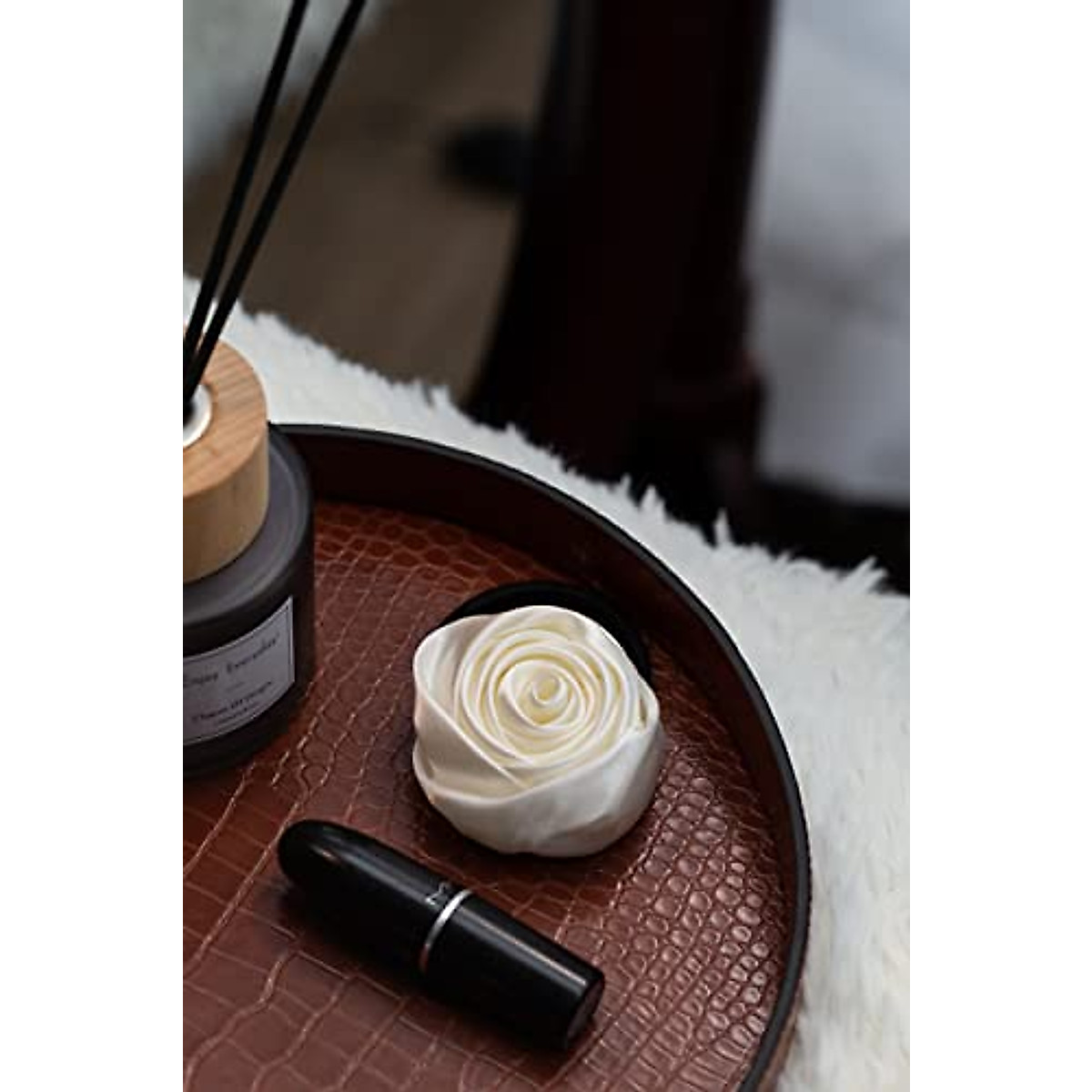 Cockatoo Faux Leather Round Tray, Decorative Coffee Tray for Ottoman, Living Room & Modern Home Decor (Medium/9", Arabian Spice)