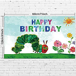 Cartoon Very Hungry Little Green Caterpillar Happy Birthday Banner Backdrop Insects Theme Decor for 1st Birthday Party Baby Shower Photo Studio Booth Props Background Supplies Favors Decorations