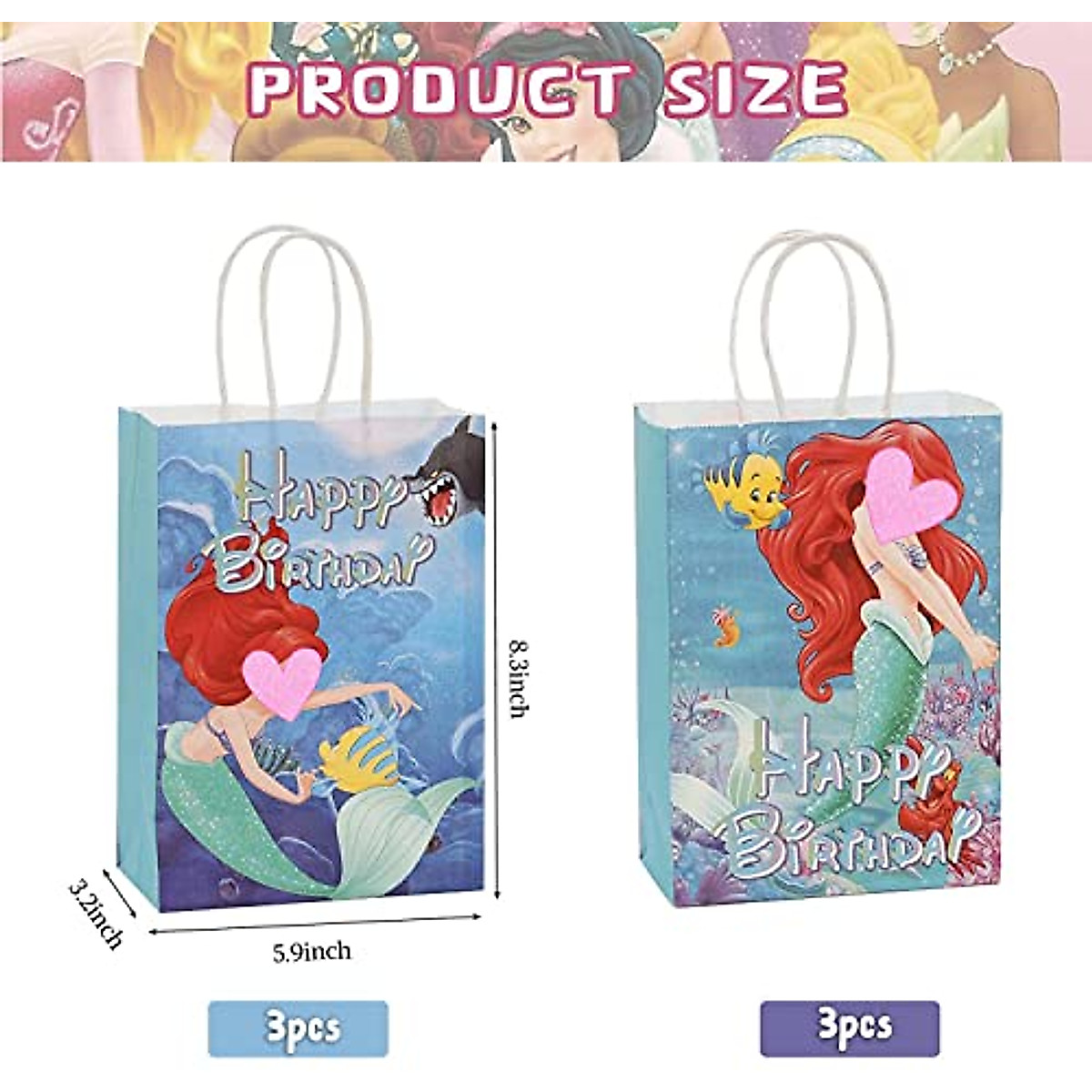12 Pieces Mermaid Party Favors Gift Bags Mermaid Themed Candy Bags with Handles for Girls Baby Shower Little Decorations (PAPER)