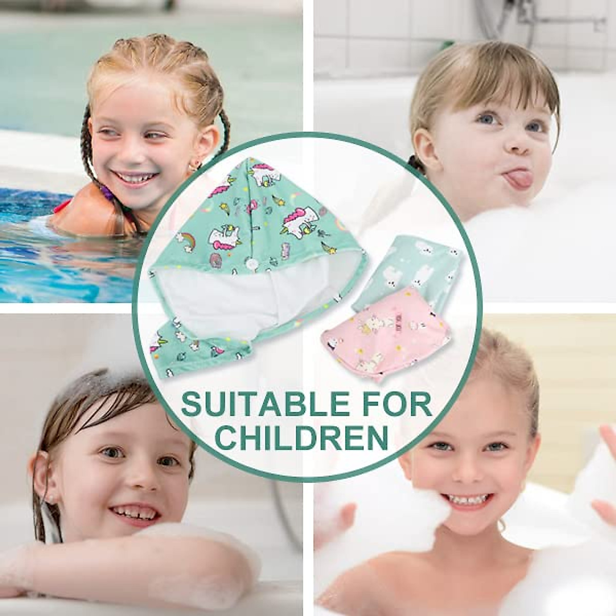 FAISOTY 3Pcs Microfiber Hair Towel for Kids, Quickly Drying Hair Towel with Button Using for Wet Hair Drying for Kids/Girls/Women