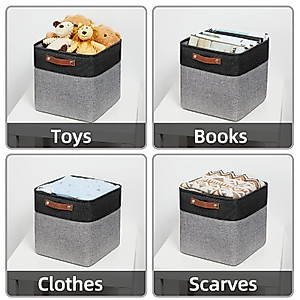 HNZIGE Fabric Cube Storage Baskets Bins Cube Baskets 11x11, Set of 4, Foldable Storage Cube Bin Baskets for Shelves with Handles, Bins for Cube Organizer Home Toy Nursery Closet Bedroom(Black White)