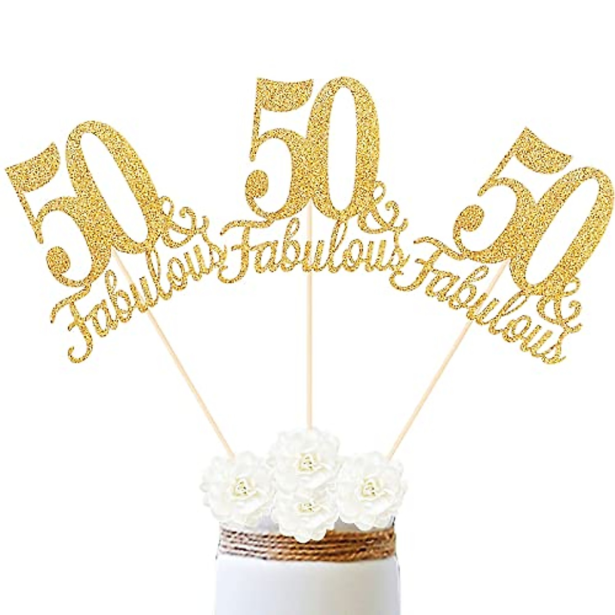 10-Pack Double Sided Gold Fabulous and 50th Birthday Centerpieces for Tables, Number 50 Centerpiece Sticks, 50th Birthday Table Decorations for Women Men (Double Sided Giltter)