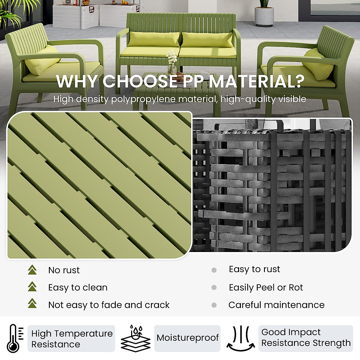 UDPATIO Resin Patio Furniture Set, No Rust Modular Outdoor Sectional Sofa Set, All Weather Patio Conversation Set, for Backyard, Deck, Poolside with Coffee Table, 4pc Grey