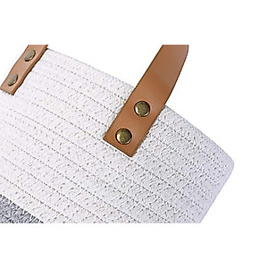 2pack Small Hanging Basket-Cotton Rope Wall Basket with Handle, Hanging Storage Basket, Shelf Baskets Storage Bin Closet Organizer 6"×6.3", Woven Plant Basket - (White & Grey)