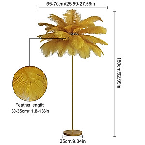 MSFDC Feather Floor Lamps for Living Room, Natural Ostrich Feather Lamp,Modern Floor Lamps,Bedside Feather Standing Lamp,Led Reading Lamp,Feather Lamps for Girl Bedroom Decor, G4*6 Bulb (Gold)