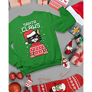 Tstars Santa Claws Sweatshirt Women Teen Girls Cat Ugly Christmas Sweater Style X-Large Green