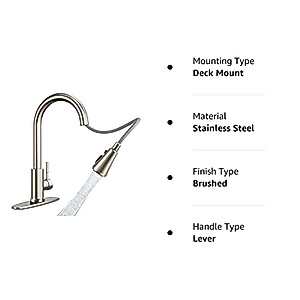 Kitchen Faucets with Pull Down Sprayer Brushed Nickel,Jurishan Upgraded Single Level Stainless Steel Kitchen Sink Faucet with 3-Spray Mode, 360°Swivel Faucet for for Kitchen,Farmhouse,RV,Bar