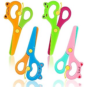 LOVESTOWN Plastic Scissors for Kids, 4 PCS Pre-School Training Scissors Children Safety Scissors Toddler Scissors Age 3 for Toddler Arts and Crafts
