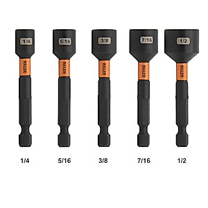Railer Nut Driver Set - Premium S2 Steel 2-9/16 Inch 5-Piece Nutsetter Bit Set with A Storage Bit Holder & Carabiner