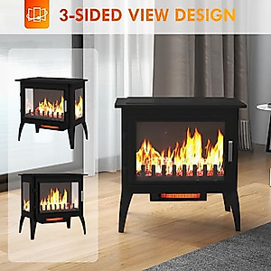 HOMCOM 24" Electric Fireplace Stove, Freestanding Fire Place Heater with Realistic Logs Flame, Adjustable Temperature, Overheat Protection, 1000W/1500W, Black