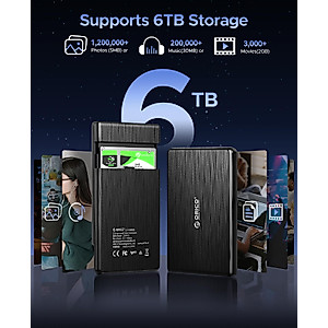 ORICO USB 3.0 to SATA III 2.5" External Hard Drive Enclosure for 2.5 Inch 7mm-9.5mm SATA HDD/SSD Tool Free [UASP Supported],Black(2189U3)