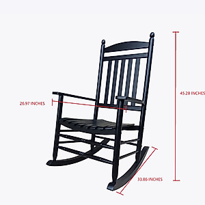 Rocking Rocker-A040BK Black Wood Porch Rocker/Outdoor Rocking Chair -Easy to Assemble-Comfortable Size-Outdoor or Indoor Use