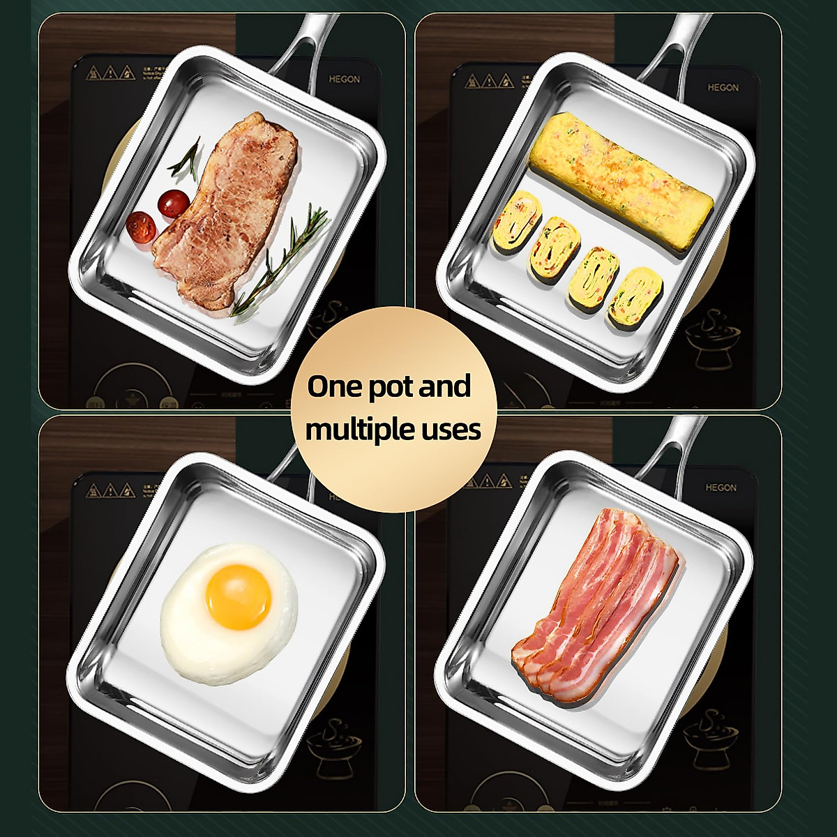 SSYSHANGSYA Japanese Omelette Pan - Tamagoyaki Nonstick Pan - Square Pan - Egg Roll Pan - Rectangle Frying Pan - Small Frying Egg Pan, Cooktop Safe, 7.5 x 6.3 inch (Stainless Steel)