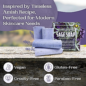 Amish Farms Natural Soap Bar With Exfoliating Sage, Lavender Scent, Made in USA - Homemade, Handcut, Vegan Face & Body Soap Scrub for Sensitive Skin - No Paraben or Sulfates (1 Bar)