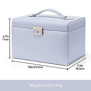 Vlando Velvet Jewelry Organizer Box for Women, Large Leather Jewelry Storage Box with Locked, Mirrored, 3 Drawer for Watch Necklace Ring Earring Storage, Gift for Girl Women and Mom - Purple