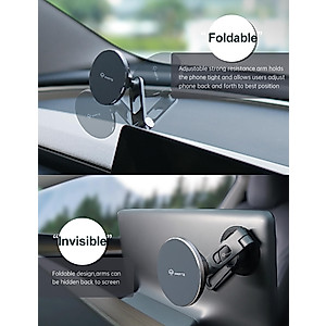 TPARTS Foldable Magnetic Car Mount, Hidden Design for Tesla Model 3/Y, Compatible with iPhone 15 Pro, 14, 13, 12, MagSafe Cases