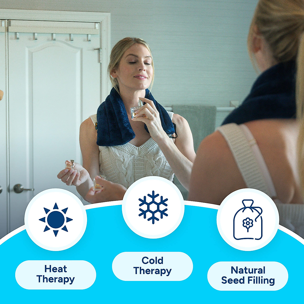 SunnyBay Microwave Heating Pad, Microwavable Heated Neck and Shoulder Wrap, Multipurpose Moist Hot/Cool 2.5lb Bean Bag Pack with Plush Cover and Elastic Fastener, FSA HSA Approved, 26x6 Inches, Blue