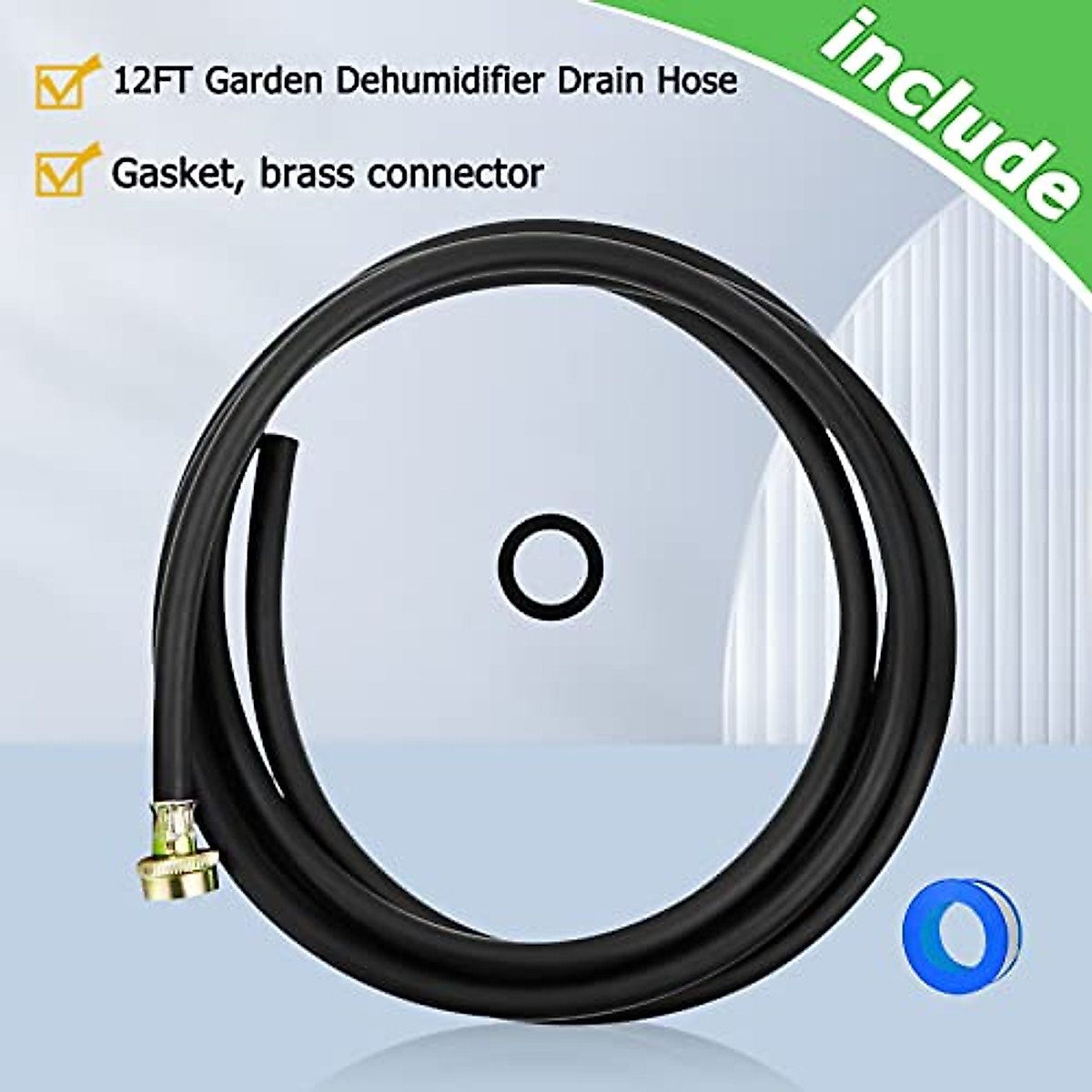 7507100 Dehumidifier Drain Hose, Garden Hose 3/4 in x 12 ft,Brass Interface with a Rubber Seal 100% Prevent Water Leakage.