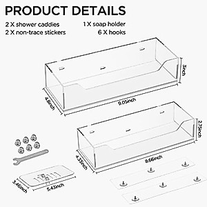 HBlife Acrylic Shower Caddy, Adhesive Shower Shelves Wall Mounted, No Drilling Bathroom Shower Organizer for Shower, Kitchen and Bedroom Wall, 2 Pack