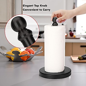 Black Paper Towel Holder Countertop, Standing Paper Towel Roll Holder for Kitchen Bathroom, with Weighted Base for One-Handed Operation, Stainless Steel in Black Matte Finish
