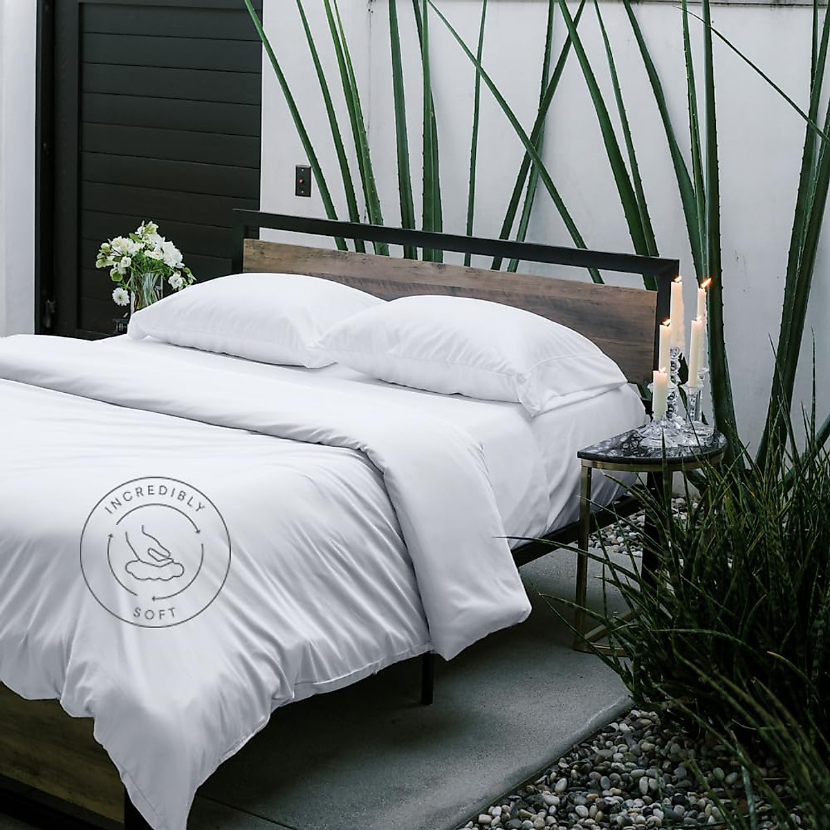 Jennifer Adams 400 Thread Count 3 Piece Cotton Sateen Duvet Cover and Sham Set (Queen/Full, White)