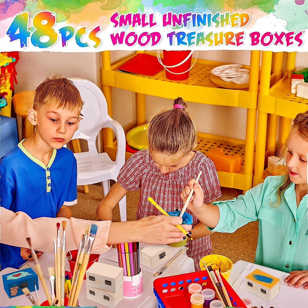 Thyle 48 Pcs Unfinished Small Wooden Box 3.54 x 1.97 x 2.17 Inch Mini Treasure Boxes Stash Wooden Box with Hinged Lid Locking Clasp for DIY Crafts Party Projects