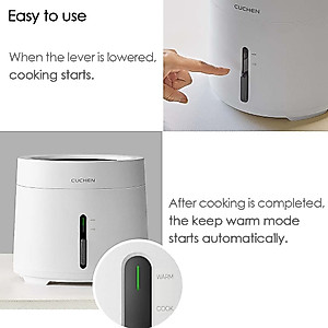 [CUCHEN] CRE-D0401W | Rice Cooker 4 Cup (Uncooked) (0.76 quarts): 4 person serving/per use | Warmer | Detachable Clean Cover | Nonstick Inner Pot | White [CUCHEN]