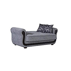 BEYAN Surf Avenue Collection Upholstered Convertible Storage Love Seat with Easy Access Storage Space, Includes 2 Pillows, Gray