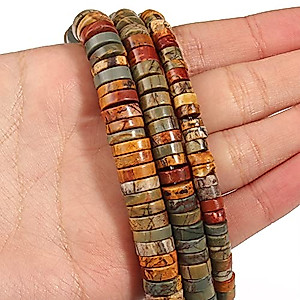 Natural Picasso Jaspers Stone Flat Round Rondelles Loose Spacer Beads for Jewelry Making DIY Bracelets Accessories