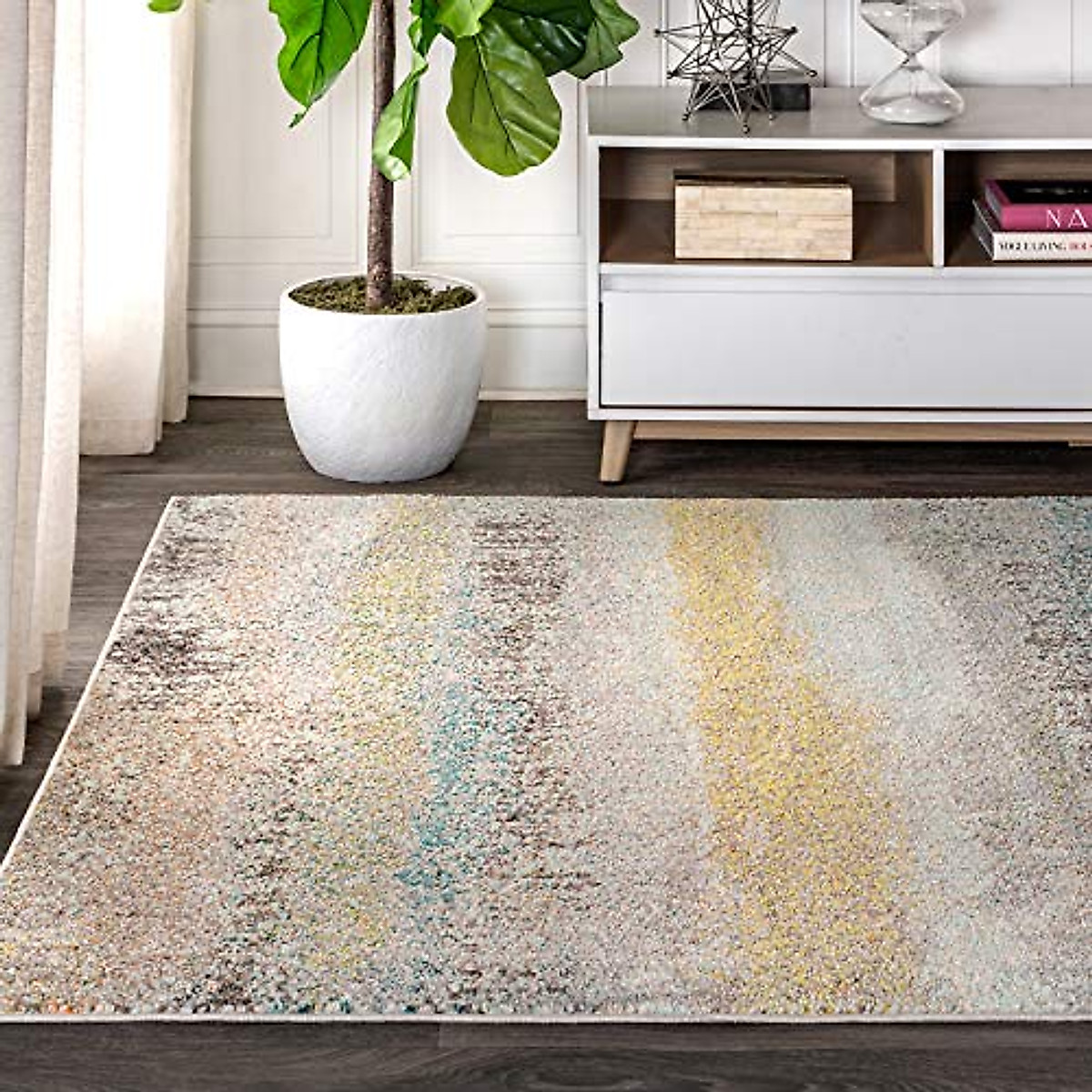 JONATHAN Y CTP105A-5 Contemporary POP Modern Abstract Vintage Indoor Area-Rug Bohemian Easy-Cleaning High Traffic Bedroom Kitchen Living Room Non Shedding, 5 X 8, Cream/Yellow