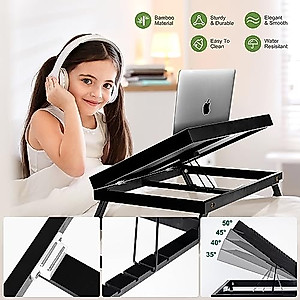 Greenual Bed Tray Table Breakfast Food Tray with Folding Legs Serving Tray for Laptop Desk, Bed, Sofa, Platters, TV, Snack, Eating Tray(Black, Medium)