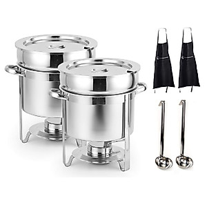2 Pk 7qt Deluxe Marmite Soup Chafer With 2 6oz Stainless Steel Ladle And 2 Aprons