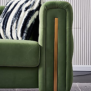 Melpomene Modern Button Tufted Velvet Sofa, Chesterfield Sofa with Square Arm,Gold Metal Legs and 2 Throw Pillows for Living Room(Mint Green)