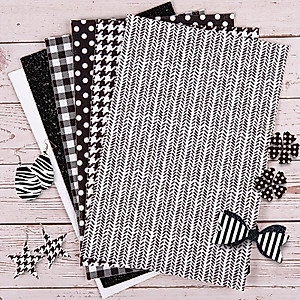 Whaline 10Pcs Faux Leather Sheet White & Black Synthetic Leather Fabric 8 x 12 Inch Pattern Stripe Plaid Glitter Faux Craft Leather for DIY Earring Hair Bow Making