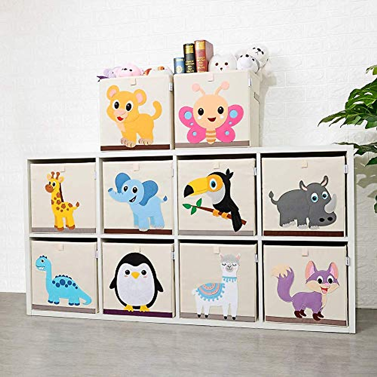 CLCROBD Foldable Animal Cube Storage Bins Fabric Toy Box/Chest/Organizer for Kids Nursery, 13 inch (Llama + Butterfly)