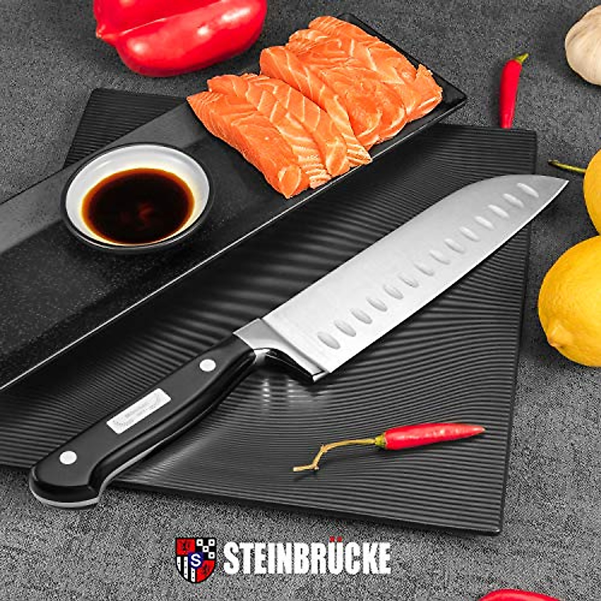 STEINBRÜCKE Santoku Knife Kitchen Knife 7 Inch Razor Sharp Chef Knife From German Stainless Steel, Cooking Knife with Full Tang and Ergonomic Handle for Meat, Vegetables and Fruits